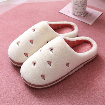 New winter wholesale female cute fruit pattern warm thick bottom slippers non-slip couple home indoor shoes
