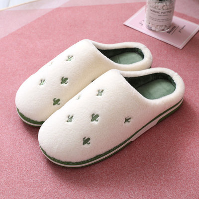 New winter wholesale female cute fruit pattern warm thick bottom slippers non-slip couple home indoor shoes