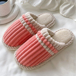 Autumn winter new design striped color warm slippers female home couple delicate plush non-slip bedroom shoes in stock