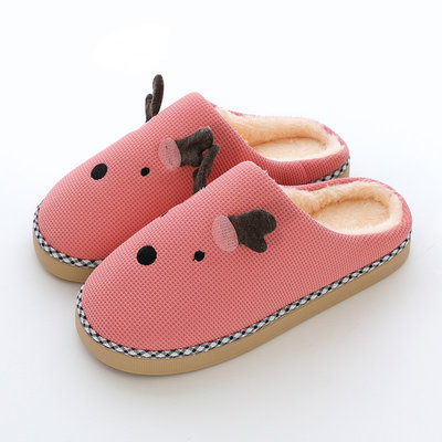 2021 new cartoon deer shape couple slippers hot sale winter ladies cute warm soft plush non-slip household shoes