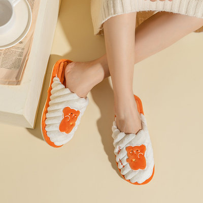 Cute fashion solid color warm home indoor shoes soft plush PVC material anti-slip slippers autumn winter