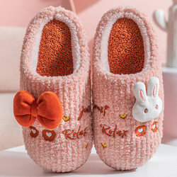 Cheap bowknot and rabbit cartoon shape bedroom closed toe slippers Couple Style non-slip household shoes women