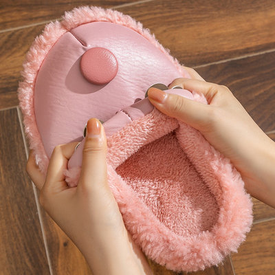 Hot selling fashion cartoon winter warm slippers women Waterproof vamp soft plush non-slip home indoor shoes