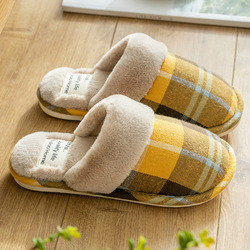 Autumn and winter fashion plaid slippers soft warm plush PVC material sole bedroom shoes in stock