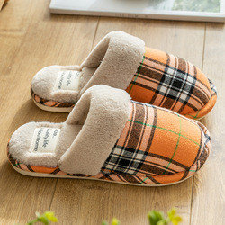Autumn and winter fashion plaid slippers soft warm plush PVC material sole bedroom shoes in stock