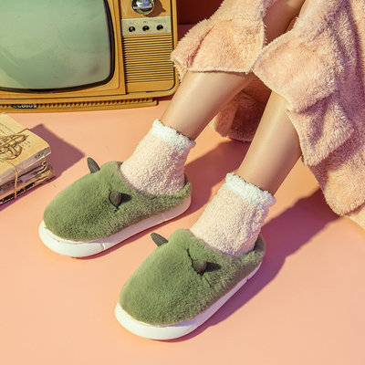 Winter new cartoon Little Ox Horn for women and male slippers PVC material Breathable non-slip Thermal shoes