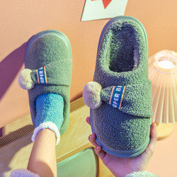New Design Cute Bow Slippers Women Winter Home Thick Bottom Warn Non-Slip Couple Style Plush Indoor Cartoon Men
