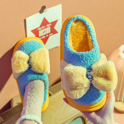 New Design Cute Bow Slippers Women Winter Home Thick Bottom Warn Non-Slip Couple Style Plush Indoor Cartoon Men