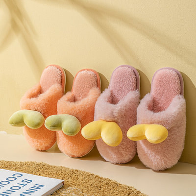 Wholesale 2021 Cute Fashion Trend Slippers Women Winter House Indoor Plush Warm Soft Comfort Men House Non-Slip