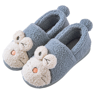 Men Autumn Winter Closed Toe Plush Warm Home Indoor Slippers Women Cartoon Doraemon Shape TPR Non-Slip House Shoes