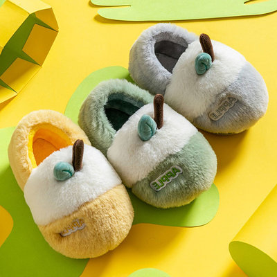 Custom Children Slippers Girls Autumn Winter Home Indoor Shoes Boys Warm Non-Slip Cartoon Apple Shape Baby Slippers