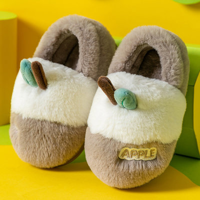 Custom Children Slippers Girls Autumn Winter Home Indoor Shoes Boys Warm Non-Slip Cartoon Apple Shape Baby Slippers