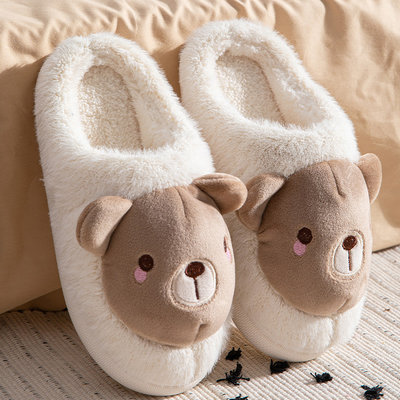 Women Wholesale Winter Cute Bear Home Indoor Slippers Cartoon Plush Warm fluffy Non-Slip Shoes faux fur