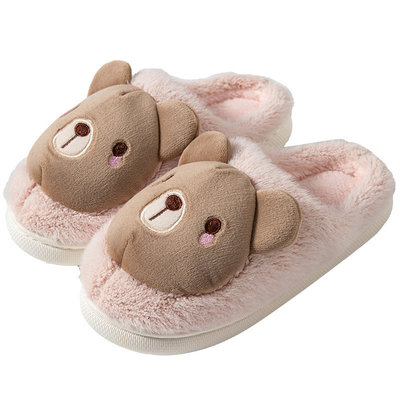Women Wholesale Winter Cute Bear Home Indoor Slippers Cartoon Plush Warm fluffy Non-Slip Shoes faux fur