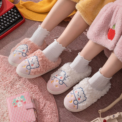 New winter Cute Sleeping Bear Shape Thick Bottom Home Indoor Slippers Women Plush Warm Non-Slip garden shoes