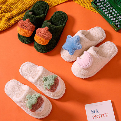 Winter Christmas Home Indoor Slippers Cartoon Cute Plush Warm Non-Slip House Shoes Pinecone Moon Star ladies closed shoes