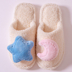 Winter Christmas Home Indoor Slippers Cartoon Cute Plush Warm Non-Slip House Shoes Pinecone Moon Star ladies closed shoes