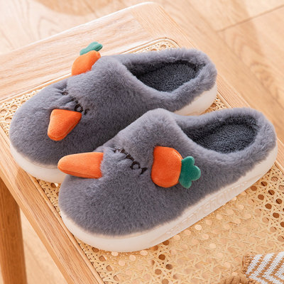 New Design Carrot Shape Thick Bottom Plush house indoor bedroom Slippers Couple Style Non-Slip Women Winter Warm Shoes