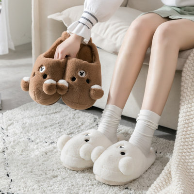 Hot sales Popular Winter Warm ladies Home slipper Plush cute Bear house shoes women fluffy soft floor slipper