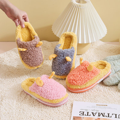 New arrival 3D Cartoon Antlers Children Slippers Fashion Cute Warm Non-Slip Baby House Indoor Slippers faux fur