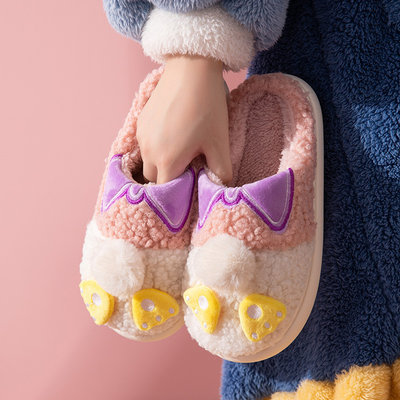 2021 New trend cute Duck Women fluffy home Slippers Autumn Winter Girls Plush Warm Non-Slip sole house Shoes