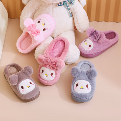 children Cartoon animal Bow Shape home slipper boys and girls warm Anti-Slip Home Indoor Shoes in stock kids fur slippers