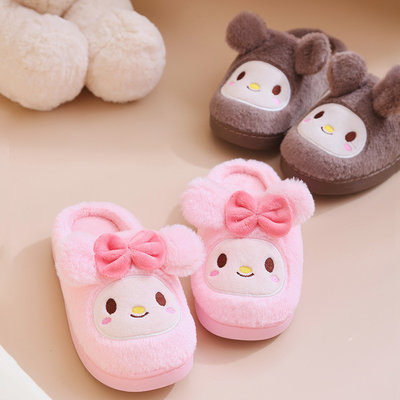 children Cartoon animal Bow Shape home slipper boys and girls warm Anti-Slip Home Indoor Shoes in stock kids fur slippers