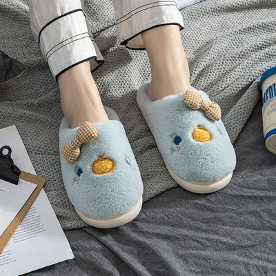 hot sales Women custom New Cute Bowknot Slippers Girls Autumn Winter Plush Warm Non-slip Home Indoor slippers faux fur