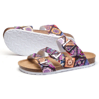 Customized high quality colorful printed women cork slippers 2021 new fashion ladies beach slipper and sandals
