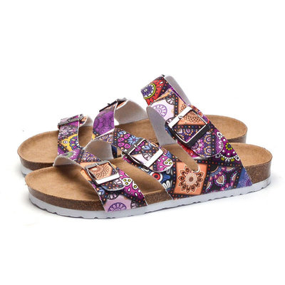 Customized high quality colorful printed women cork slippers 2021 new fashion ladies beach slipper and sandals