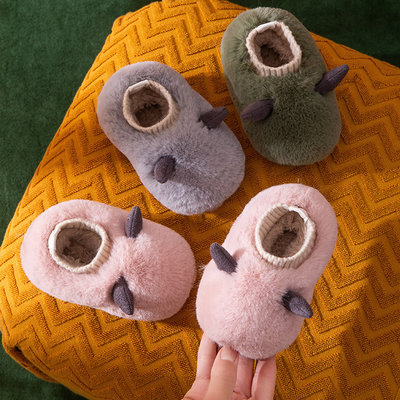 2021 New Design Children Cute Ox Horn Wrap heel Slippers Autumn Winter Warm Non-slip Soft Sole Home Indoor Shoe kids fur slipper
