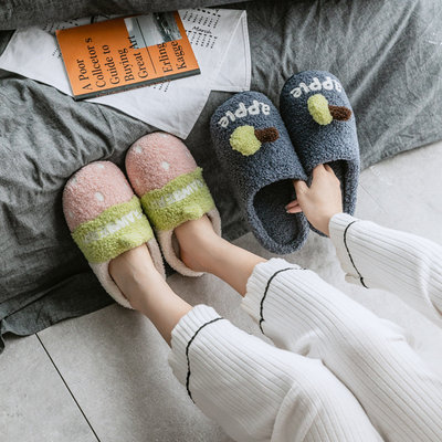 new design couple fruit winter warm slippers cartoon house indoor non-slip winter women plush  slippers