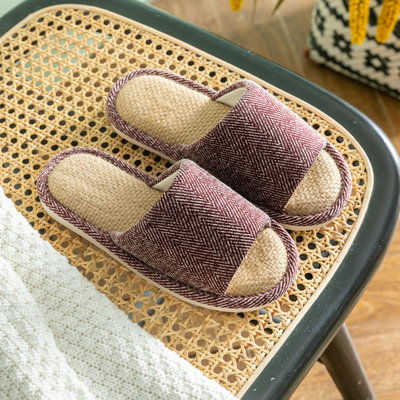 2021 new fashion linen couple slippers autumn home non-slip mute and sweat-absorbent soft bottom floor slippers