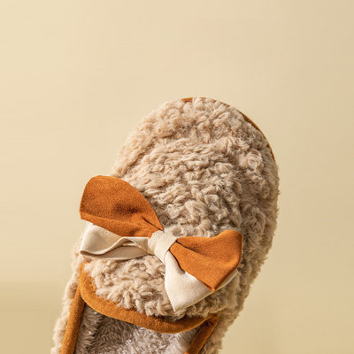 PVC Plush Cute Bow Women Casual Flat Shoes Anti Slip Warm Closed Toe