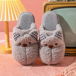 new arrival rabbit hair PVC sole slippers winter cartoon house indoor thick soled plush shoes women fluffy grid pattern slipper