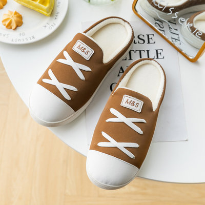 Outer wear waterproof plus velvet couple cotton mop autumn and winter home cute thick-soled non-slip slippers