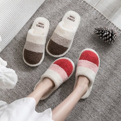 Explosive style plush slippers Winter indoor non-slip couple slippers Home warm wear-resistant fleece shoes