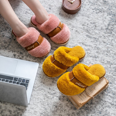 Hot-selling home couple warm slippers in autumn and winter fashion plush non-slip wear-resistant slippers wholesale