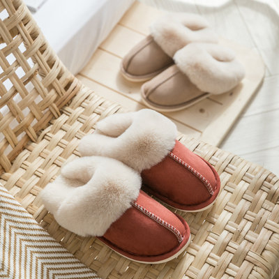 wholesale 2021 new faux suede unisex couple slipper winter Non-slip and wear-resistant artificial fur lining indoor shoes