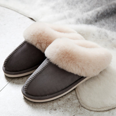 wholesale 2021 new faux suede unisex couple slipper winter Non-slip and wear-resistant artificial fur lining indoor shoes
