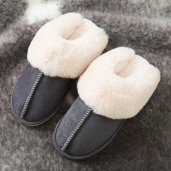 wholesale 2021 new faux suede unisex couple slipper winter Non-slip and wear-resistant artificial fur lining indoor shoes