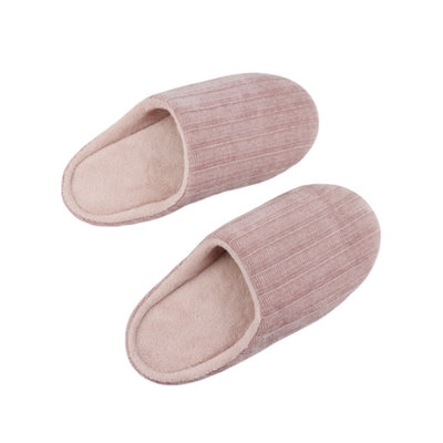 lovely pink chenille scuff women warm home slippers winter non-slip lady slippers