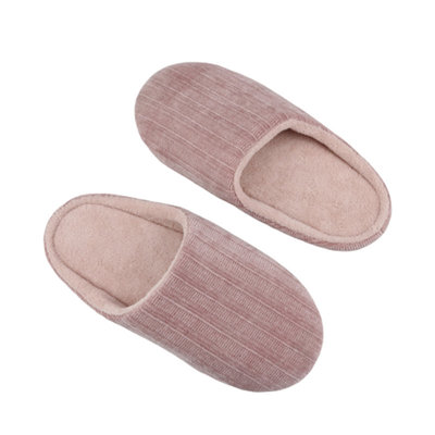 lovely pink chenille scuff women warm home slippers winter non-slip lady slippers