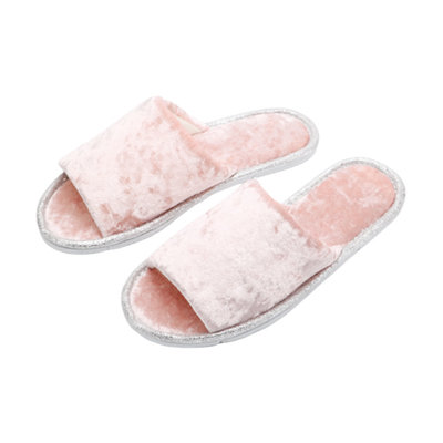 Open Toe Pink  Ladies House Slipper Pure Color Velvet Soft Soles