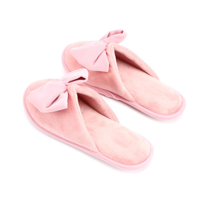 Furry Home Slipper Shoes Ladies Bowknot Pink Plush Ladies House Slipper