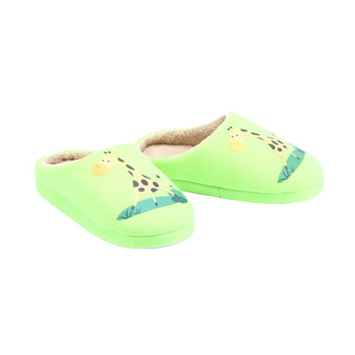 children kids cute giraffe printed design winter warm fluffy plush green house indoor slippers