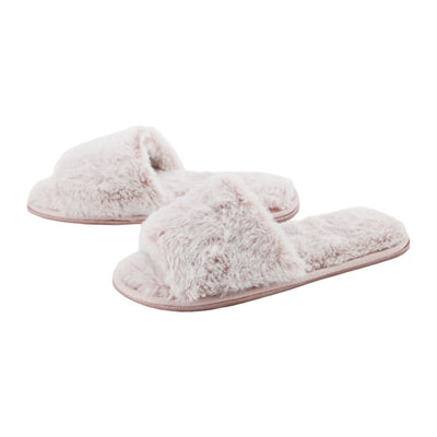 Comfy Fur Women Slipper Shoes Pink Plush Indoor Bedroom Open Toe