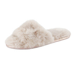 Comfy Fur Women Slipper Shoes Pink Plush Indoor Bedroom Open Toe