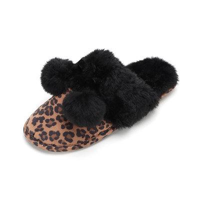 Leopard soft fluffy faux fur slippers for ladies soft tpr sole warm women house indoor slippers
