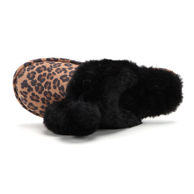 Leopard soft fluffy faux fur slippers for ladies soft tpr sole warm women house indoor slippers